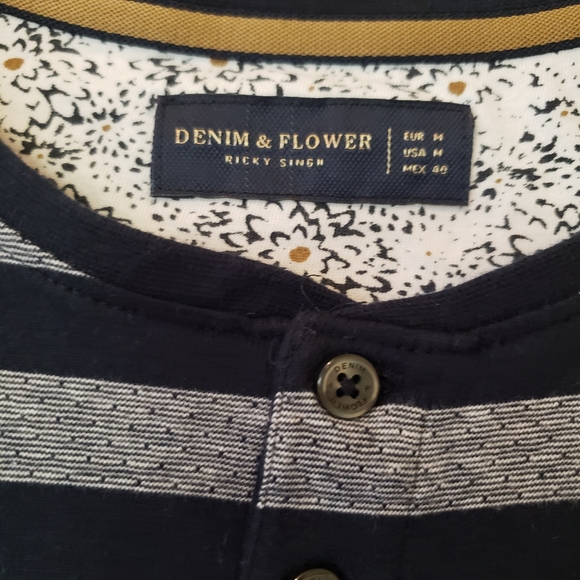 denim and flower | Shirts | Denim Flower Shirt Striped Mdium 3 Button ...
